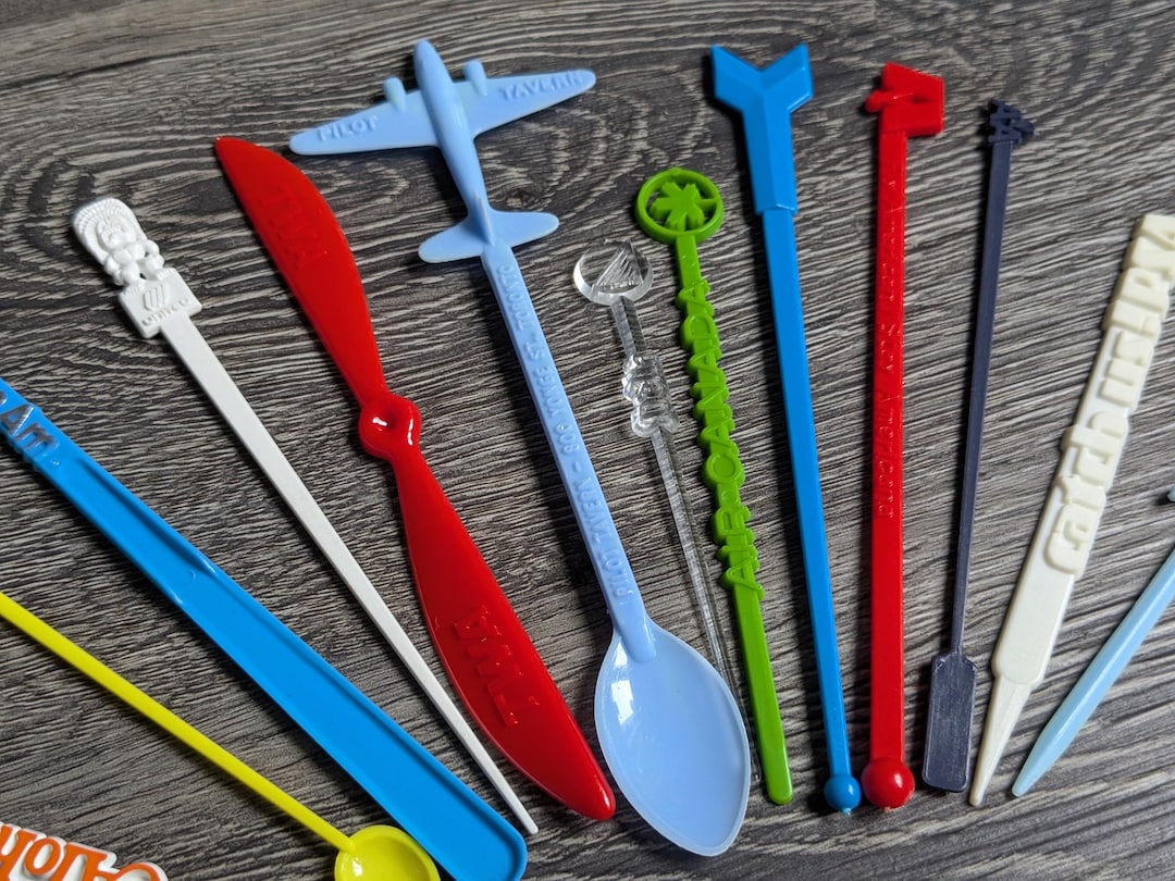 AIRLINES THEME Vintage Swizzle Stick Lot 15pc Collection Bar Decor or ...