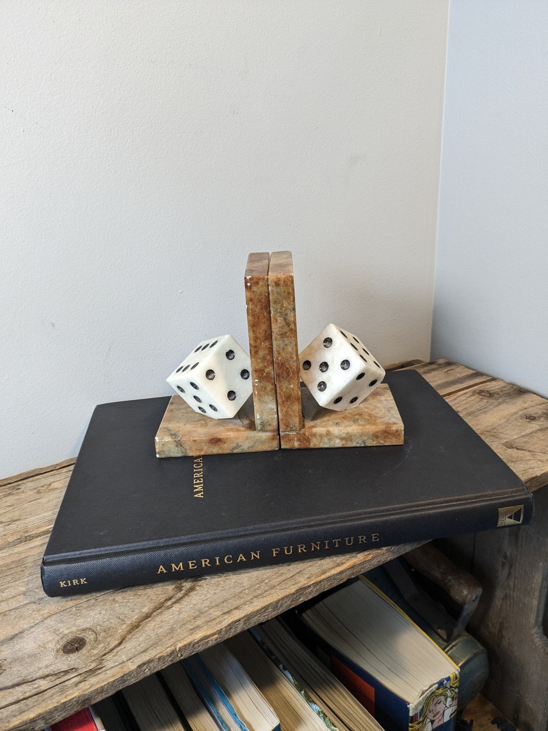 Pair of Vintage MCM Italian Marble BOOKENDS, Dice Design, Genuine ...
