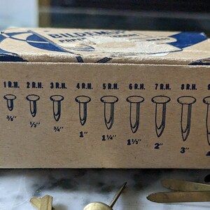 Vintage BRASS PAPER FASTENERS 1'', Box of 100, ''bildemup'', Antique ...