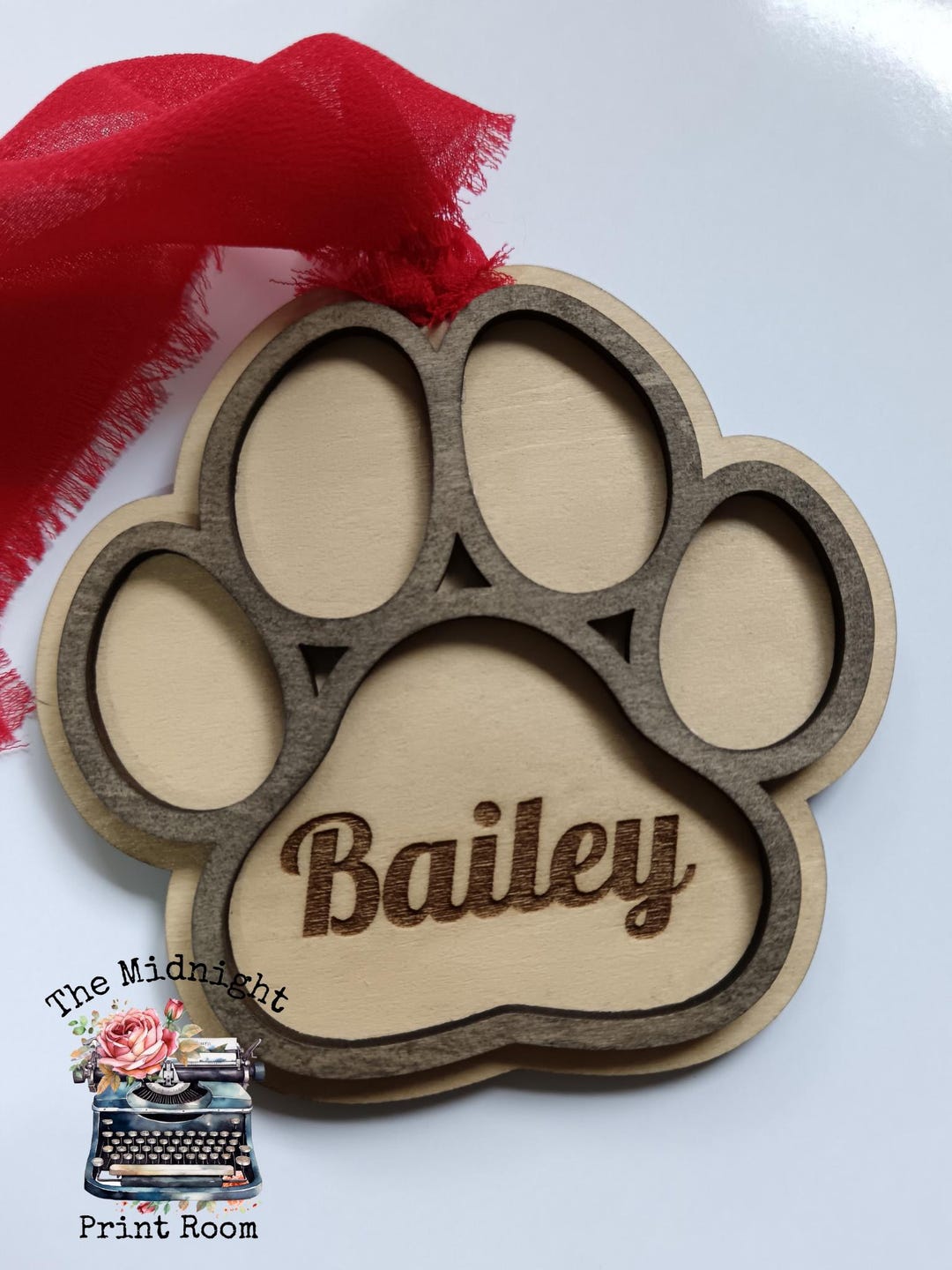 Personalised Engraved Dog Paw Print Wooden Bauble, Christmas Gift ...