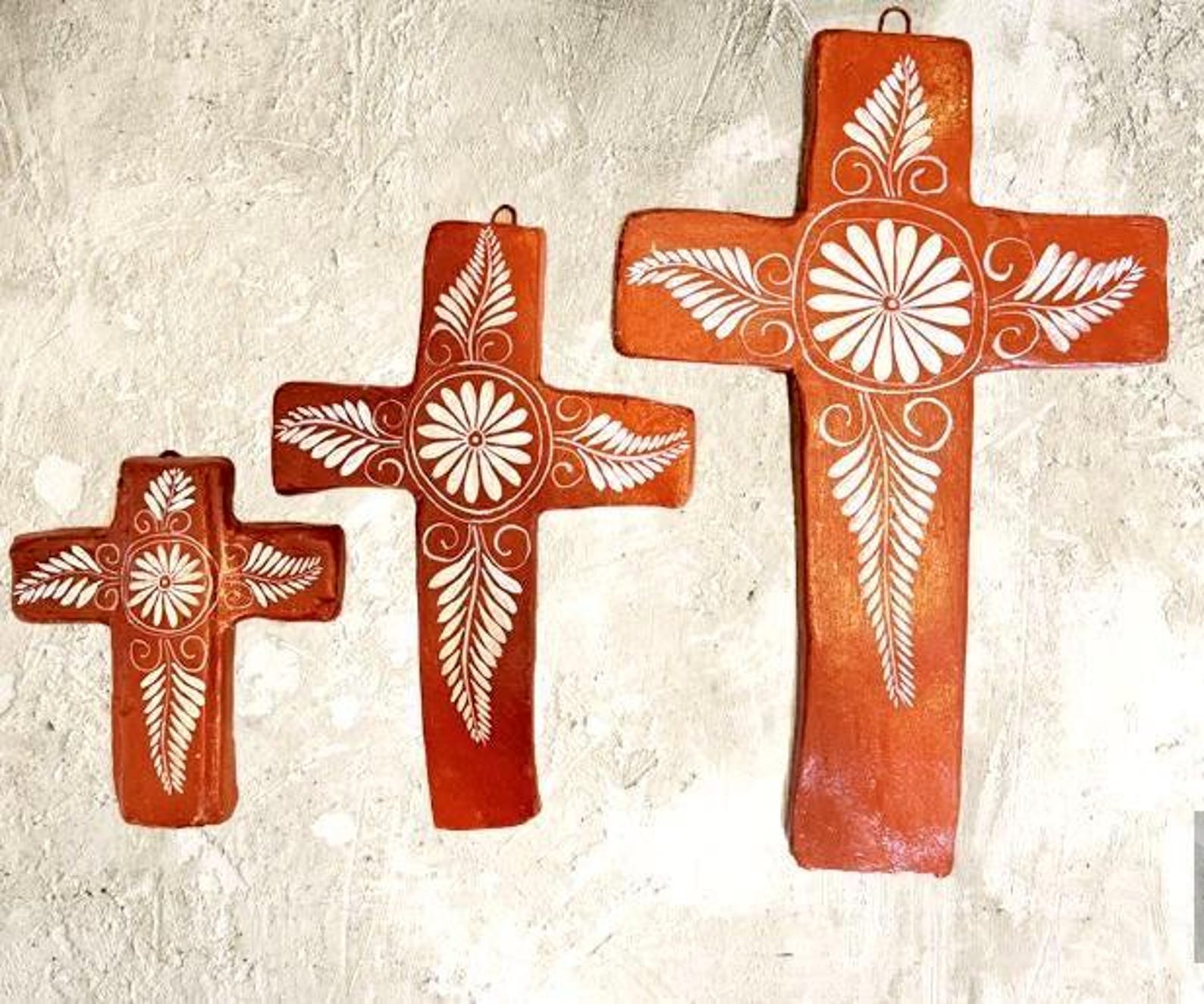 Set of 3 Clay Crosses, Handcrafted and Hand-painted Clay Crosses Made ...