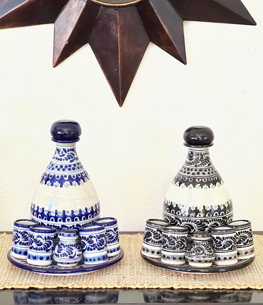 Talavera Tequila Set: Handcrafted Bottle, Shooters, Salt Shaker & Tray ...
