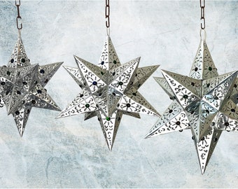 Mexican TIN STAR Lantern With Multi-colored Marbles Silver - Etsy