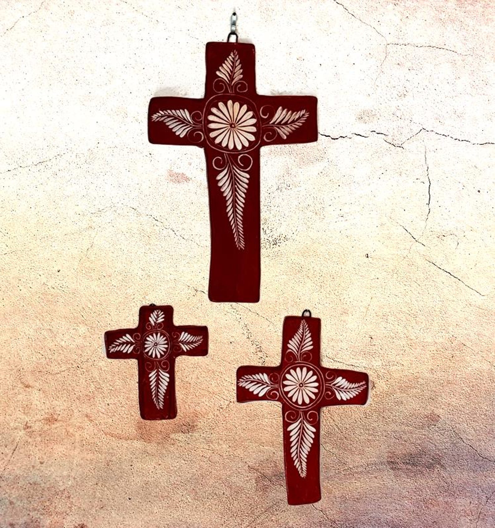 Set of 3 Clay Crosses, Handcrafted and Hand-painted Clay Crosses Made ...