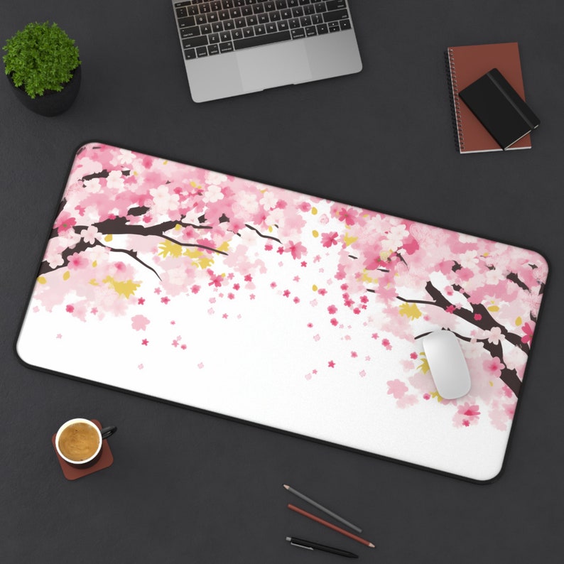 Sakura Haven Desk Mat Kawaii Pink Cherry Blossom Gaming Pad Cozy Gamer ...