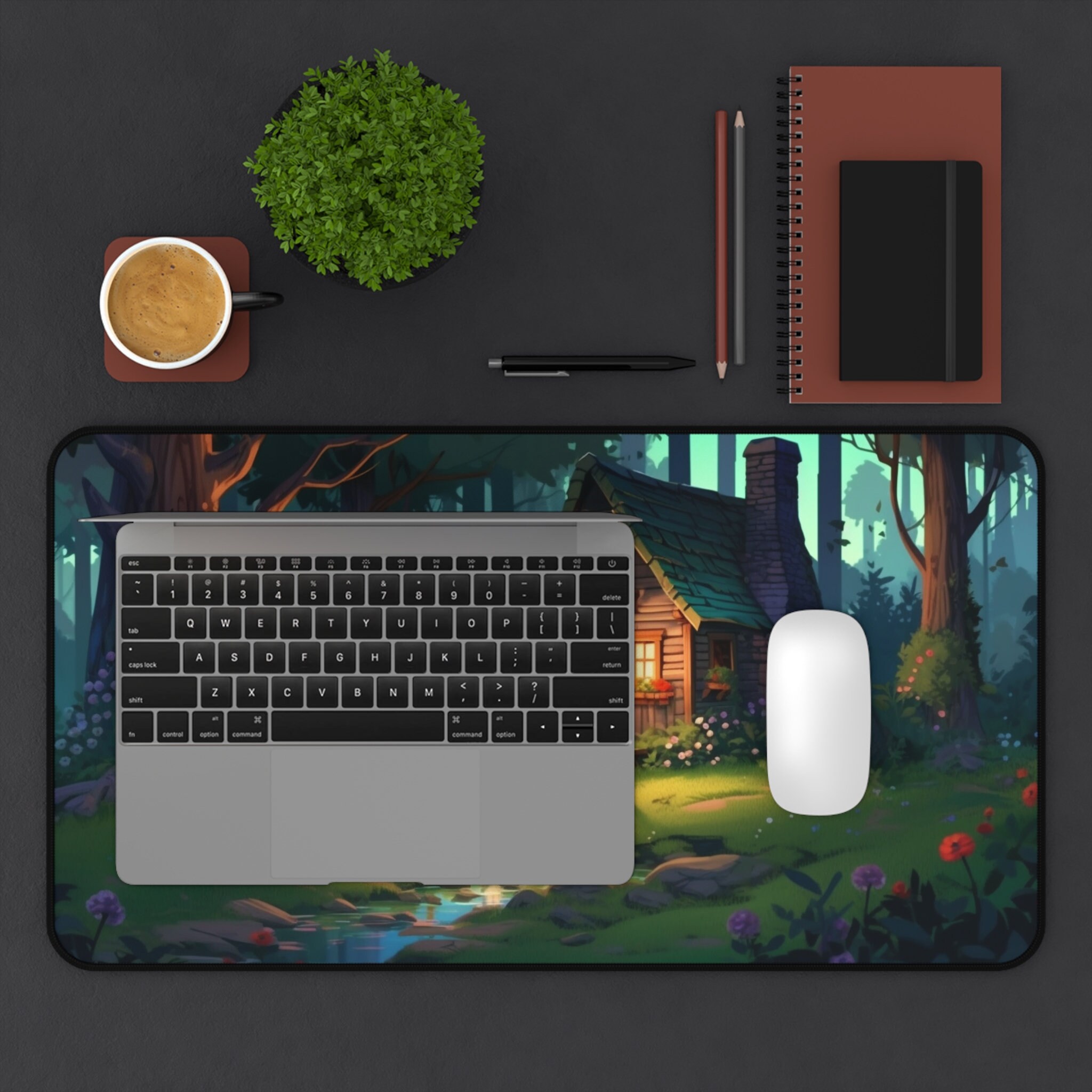 Cottagecore Cabin in the Woods Desk Mat, Cozy Gamer, Cute, Calming XL ...