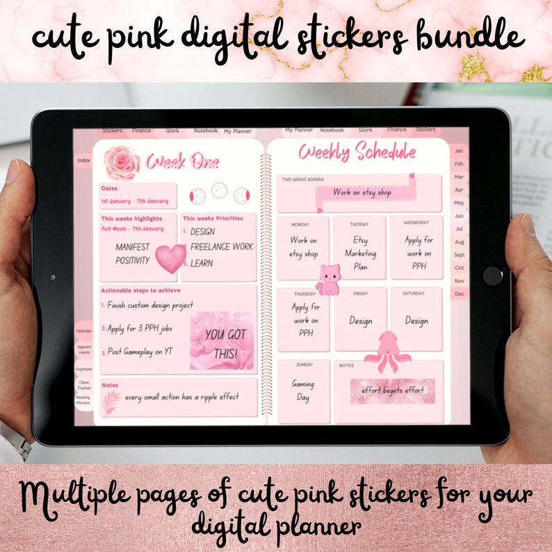 Cute Pink Stickers Digital Download - Pink Digital Stickers, Digital ...