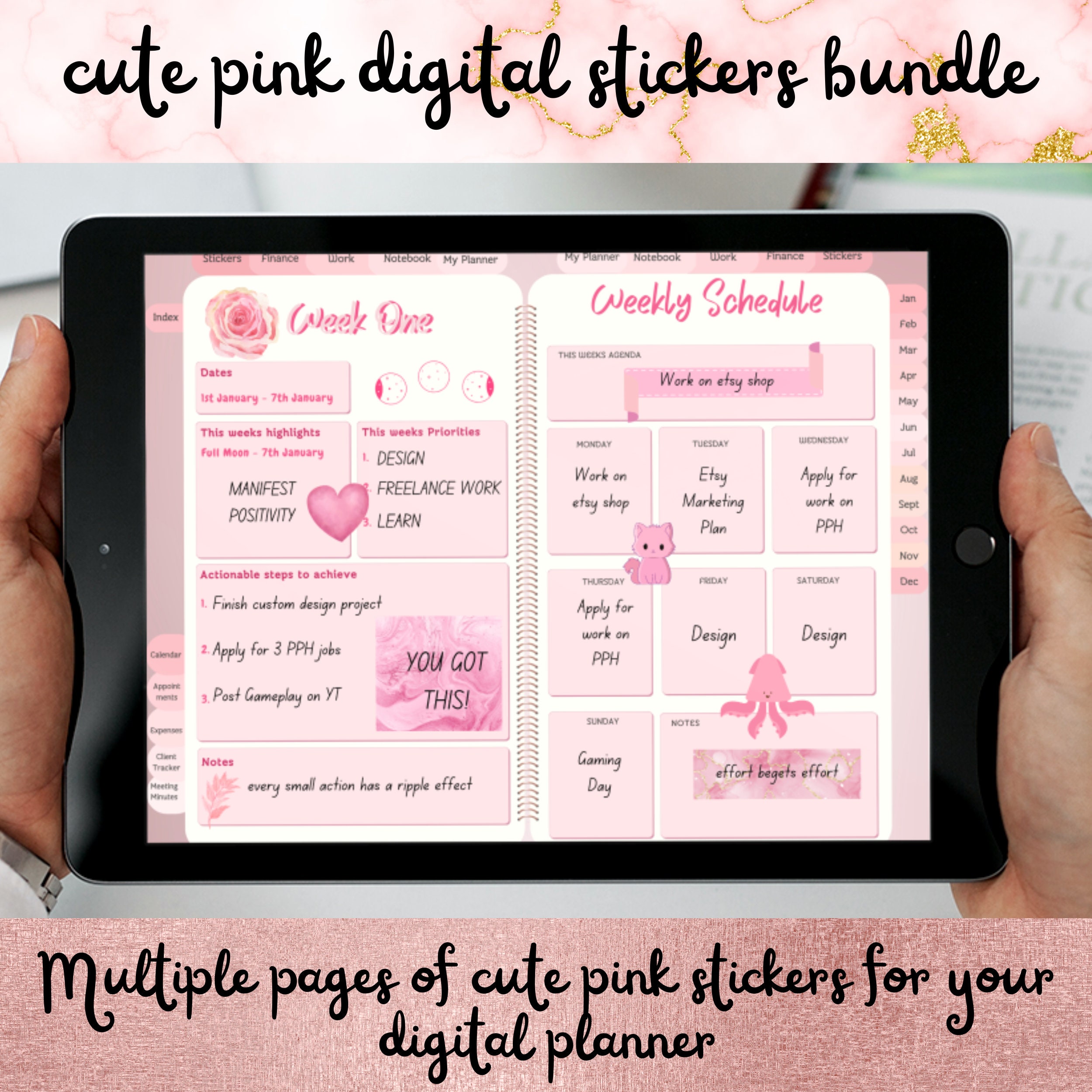 Cute Pink Stickers Digital Download - Pink Digital Stickers, Digital ...