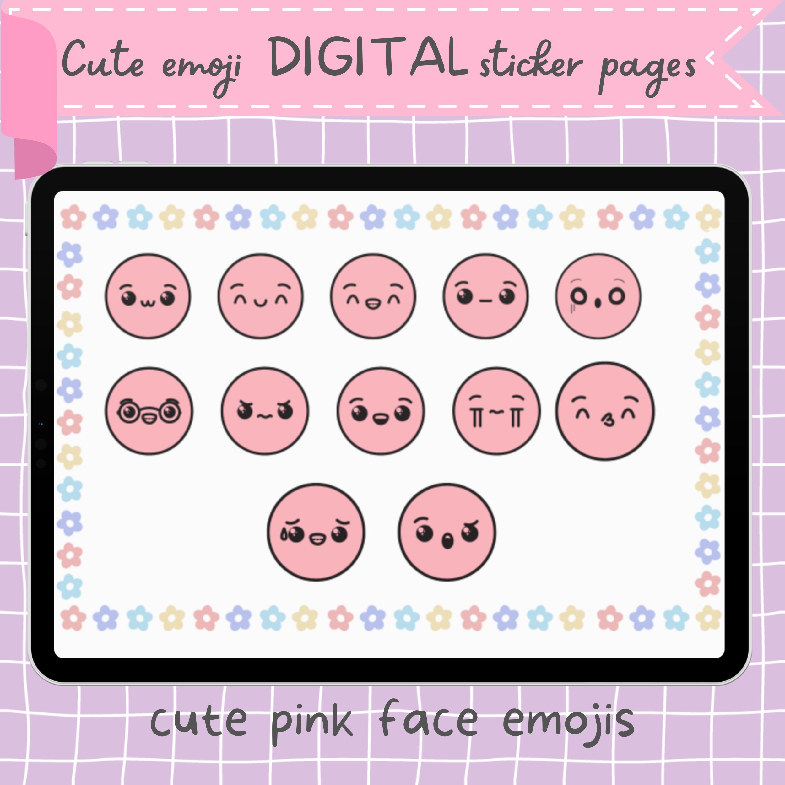 Cute Pink Kawaii Emoji Stickers Digital Download Pink Digital Stickers ...