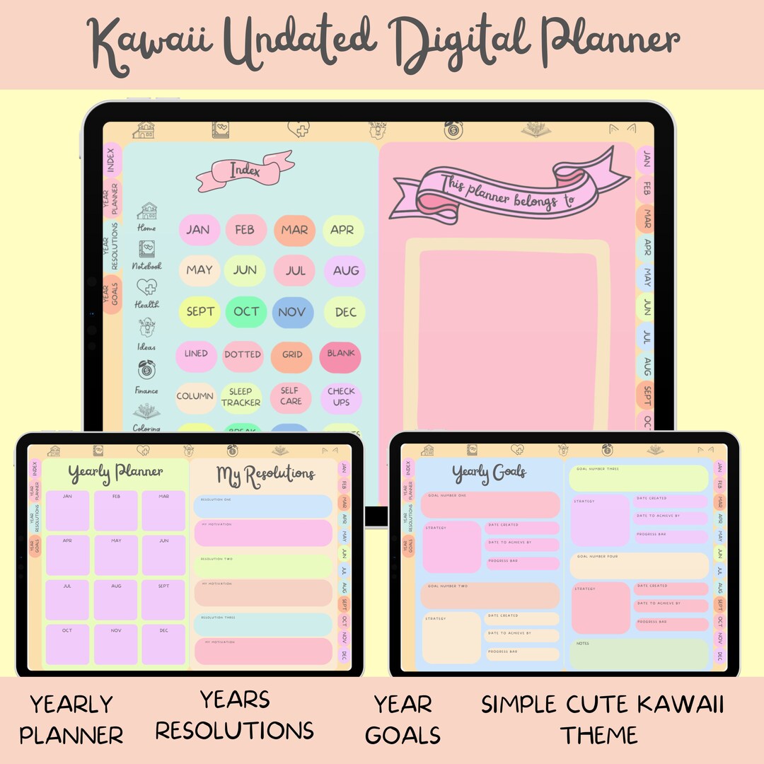 Undated Kawaii Pastel Cute Digital Planner Mid Year Undated iPad ...