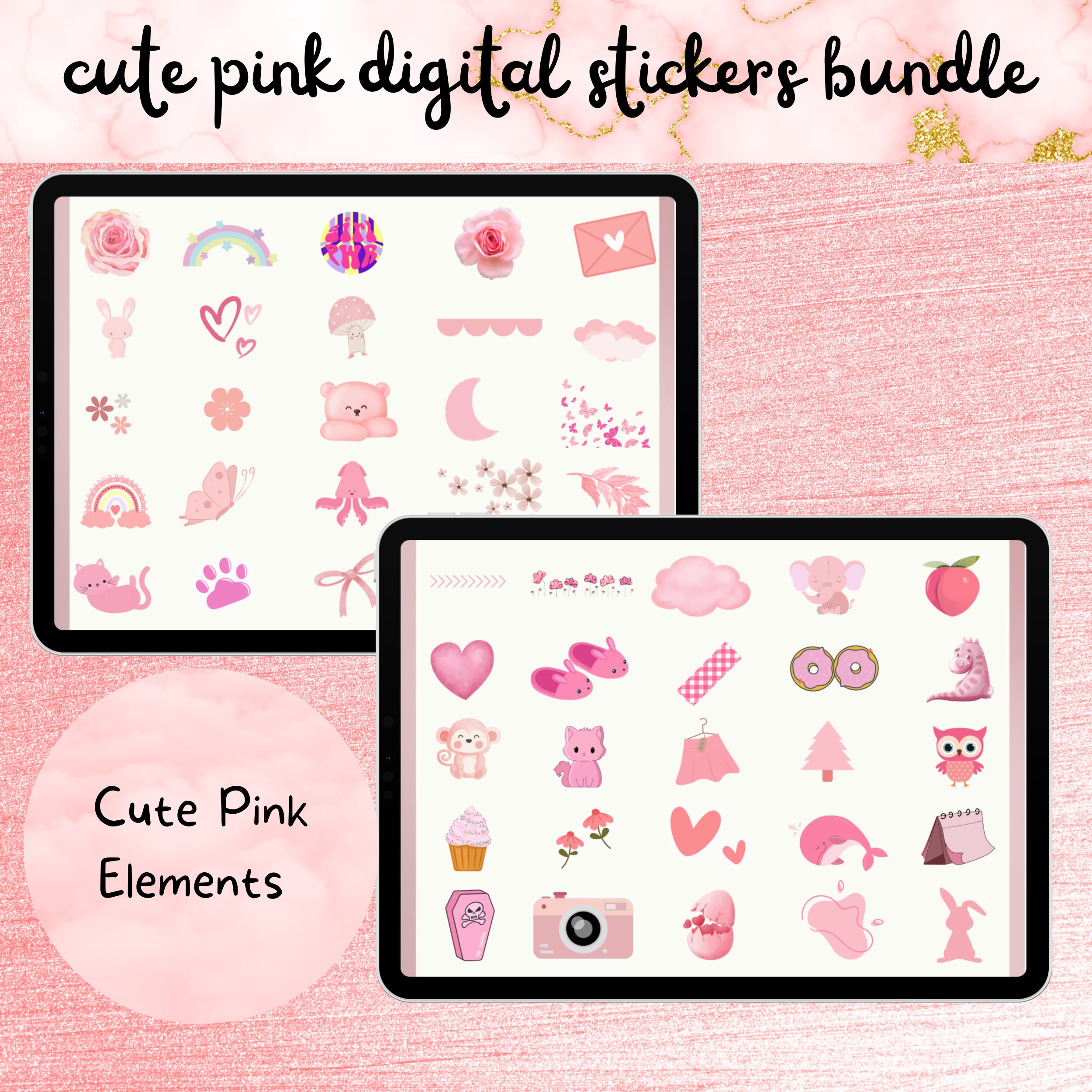 Cute Pink Stickers Digital Download - Pink Digital Stickers, Digital ...
