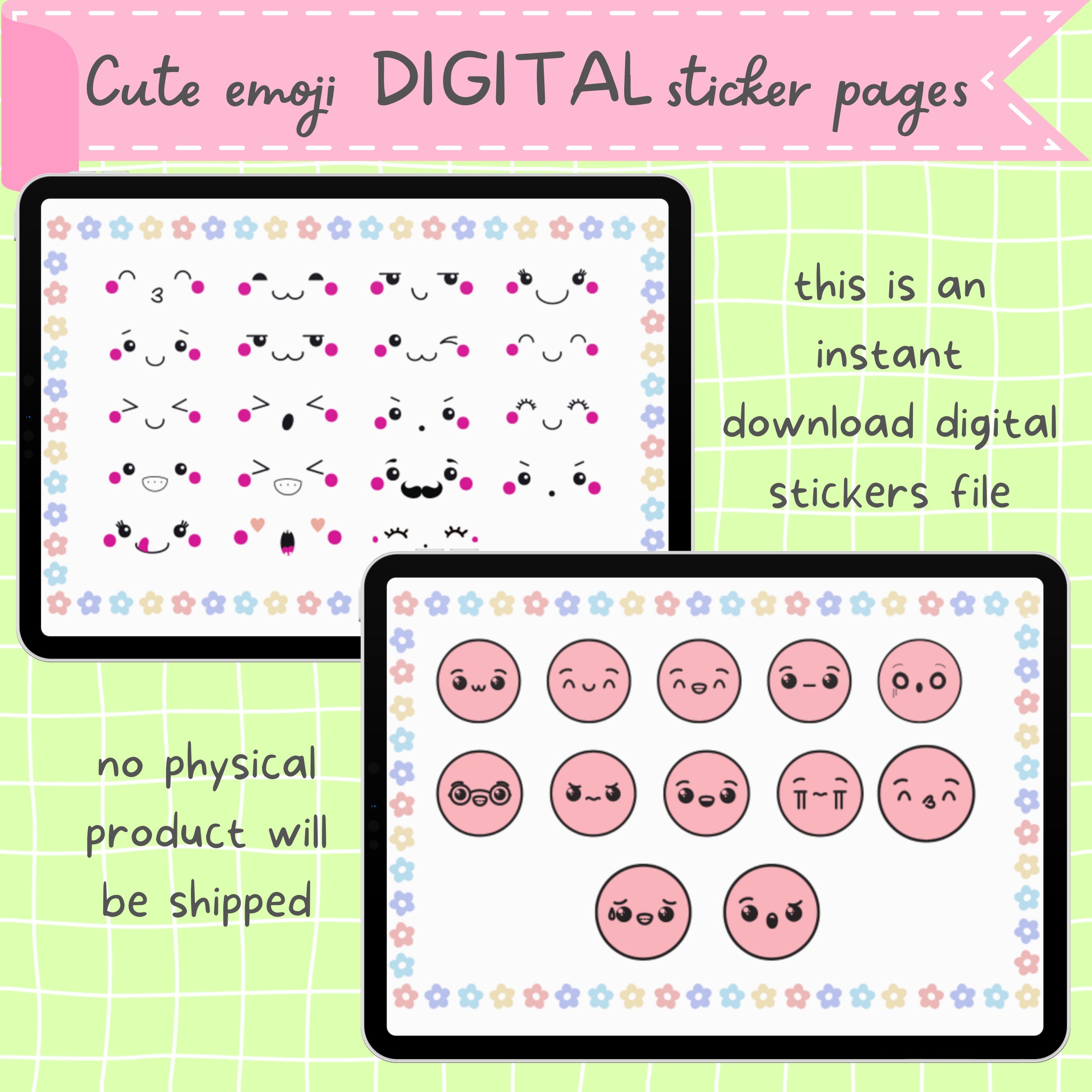 Cute Pink Kawaii Emoji Stickers Digital Download Pink Digital Stickers ...
