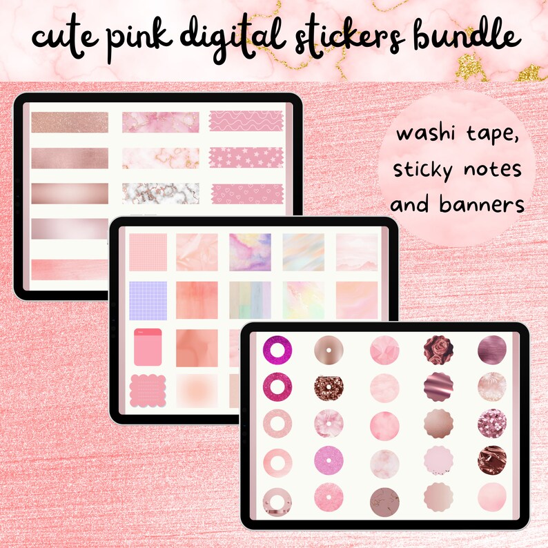 Cute Pink Stickers Digital Download - Pink Digital Stickers, Digital ...