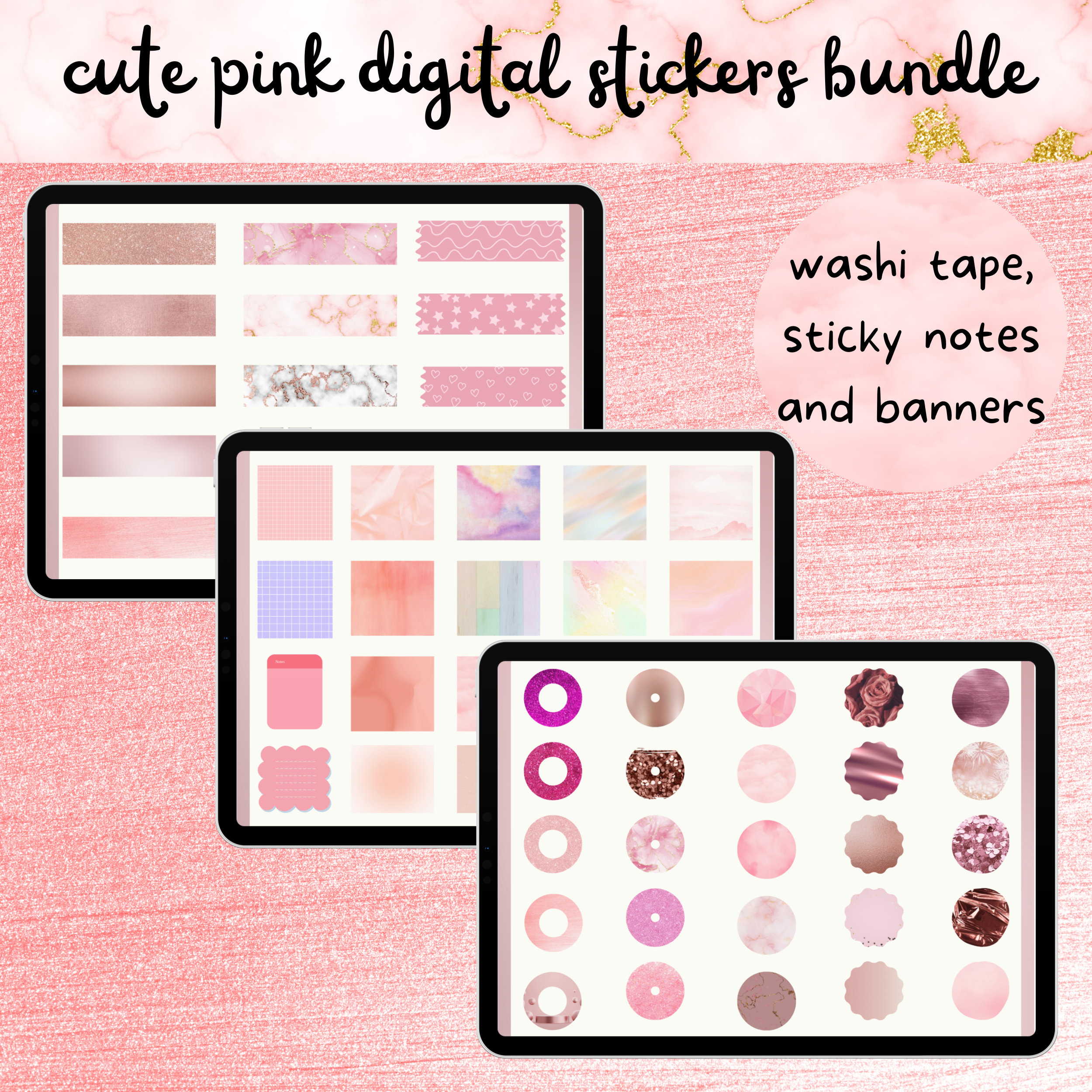 Cute Pink Stickers Digital Download - Pink Digital Stickers, Digital ...