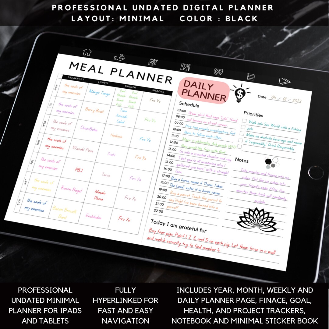 Digital Planner Undated Professional Black Minimal Digital Planner for ...