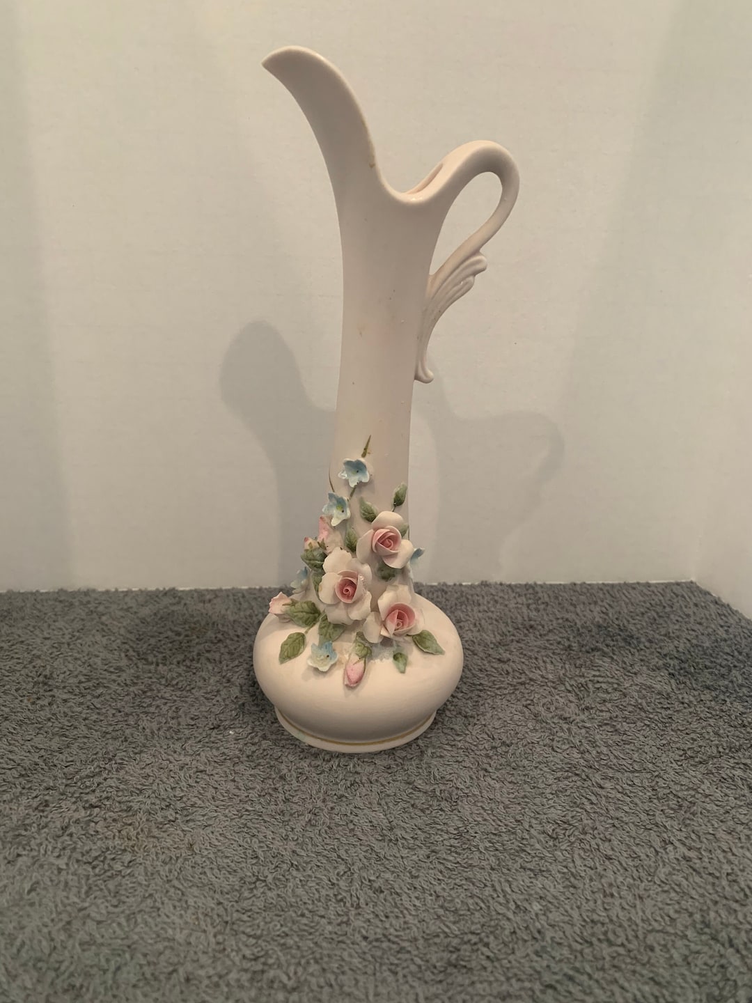 Lefton Hand Painted, Pitcher Style Vase W Sculpted Flowers, Pink, 6.25 ...