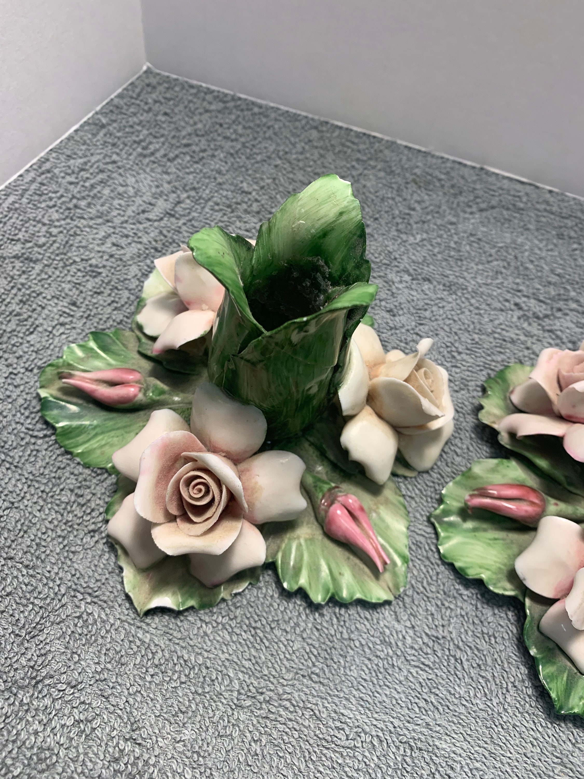 Capodimonte Rose Candleholder Pair of Italian Porcelain - Etsy