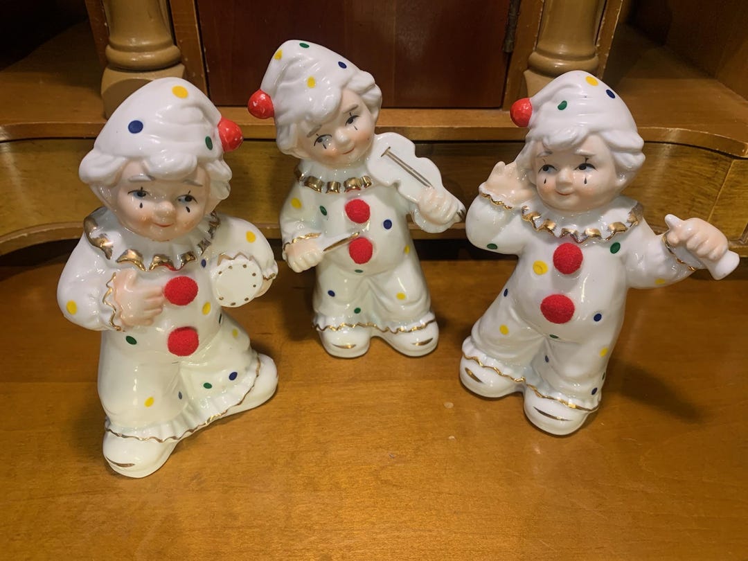 Vintage Brinn’s Porcelain Clown Figurines - Set of 3 Musical Clowns ...