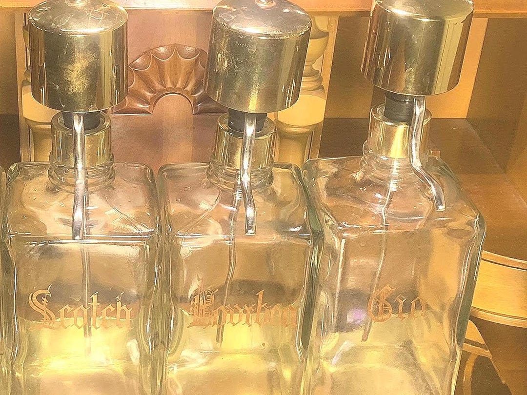 Vintage Pump Liquor Decanter Set: Brass Tray Barware - Etsy