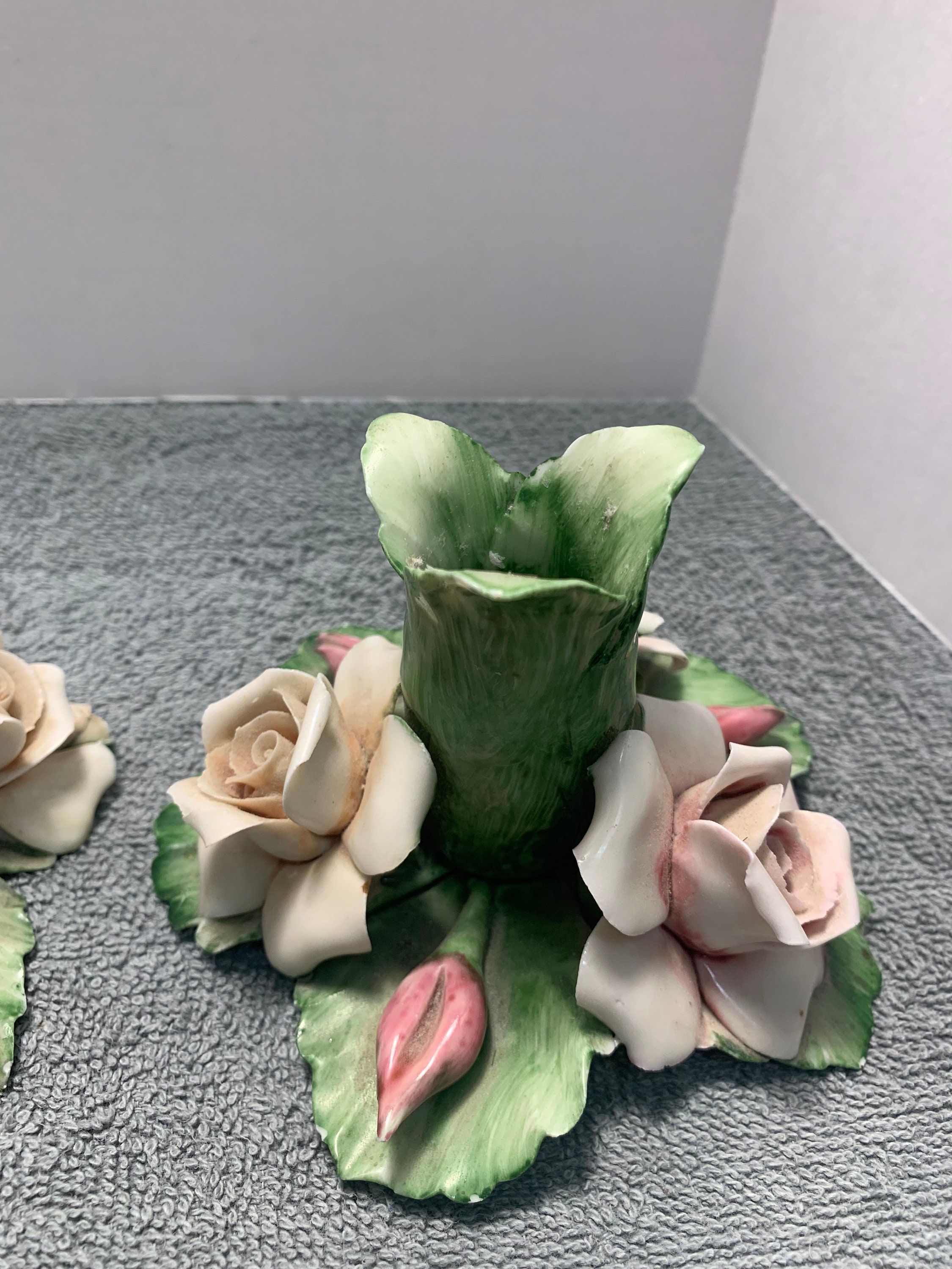 Capodimonte Rose Candleholder Pair of Italian Porcelain - Etsy