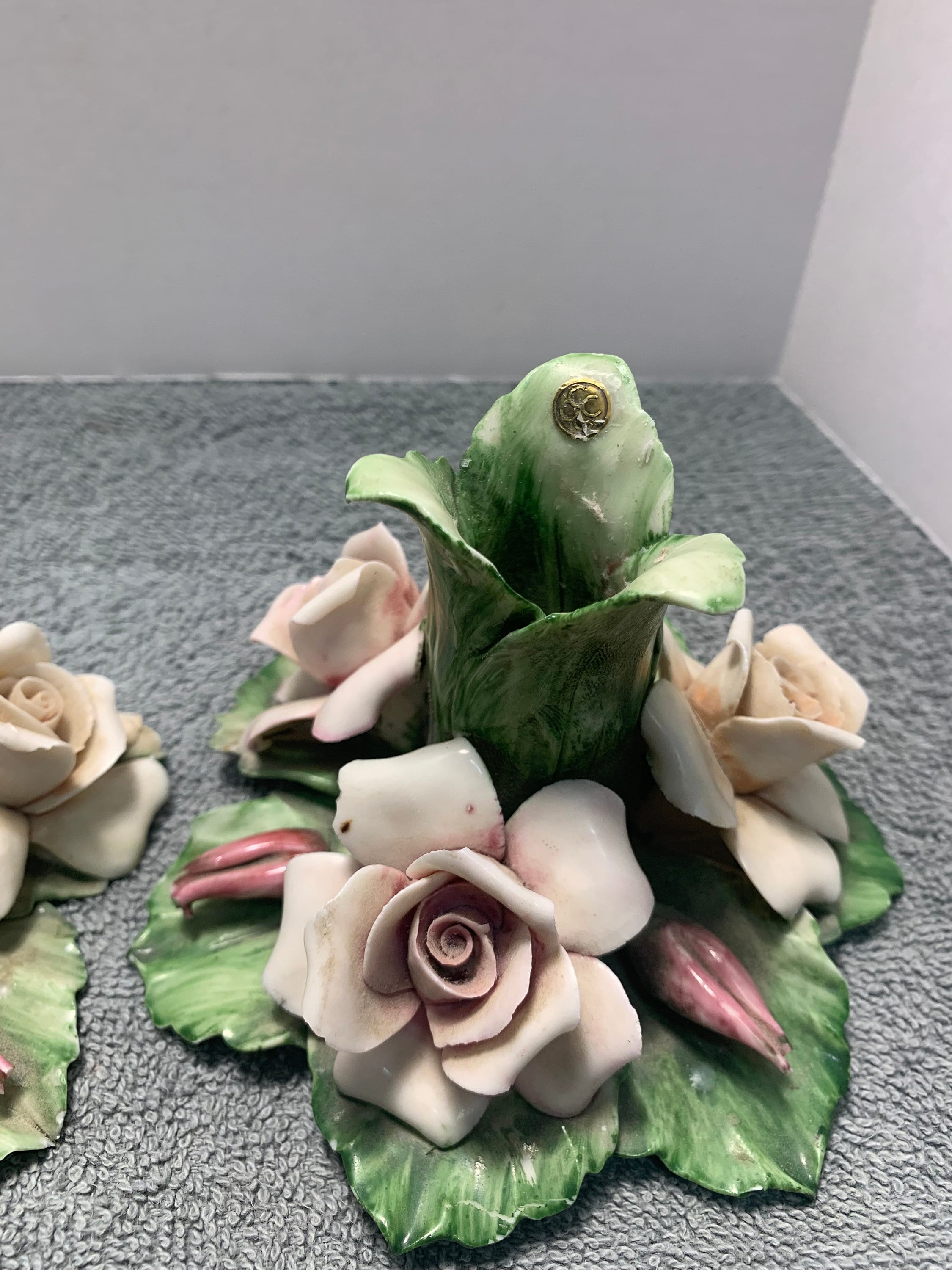 Capodimonte Rose Candleholder Pair of Italian Porcelain - Etsy