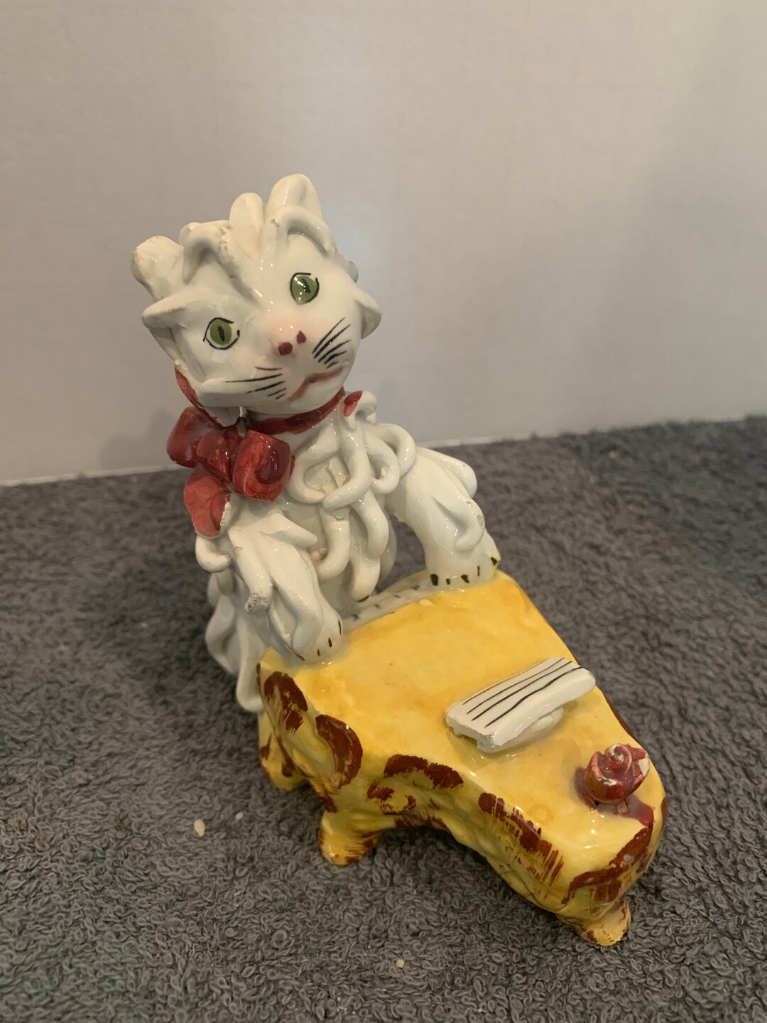 Italian Spaghetti Ceramic Art Cat Piano Pottery Figurine Statue Vintage ...