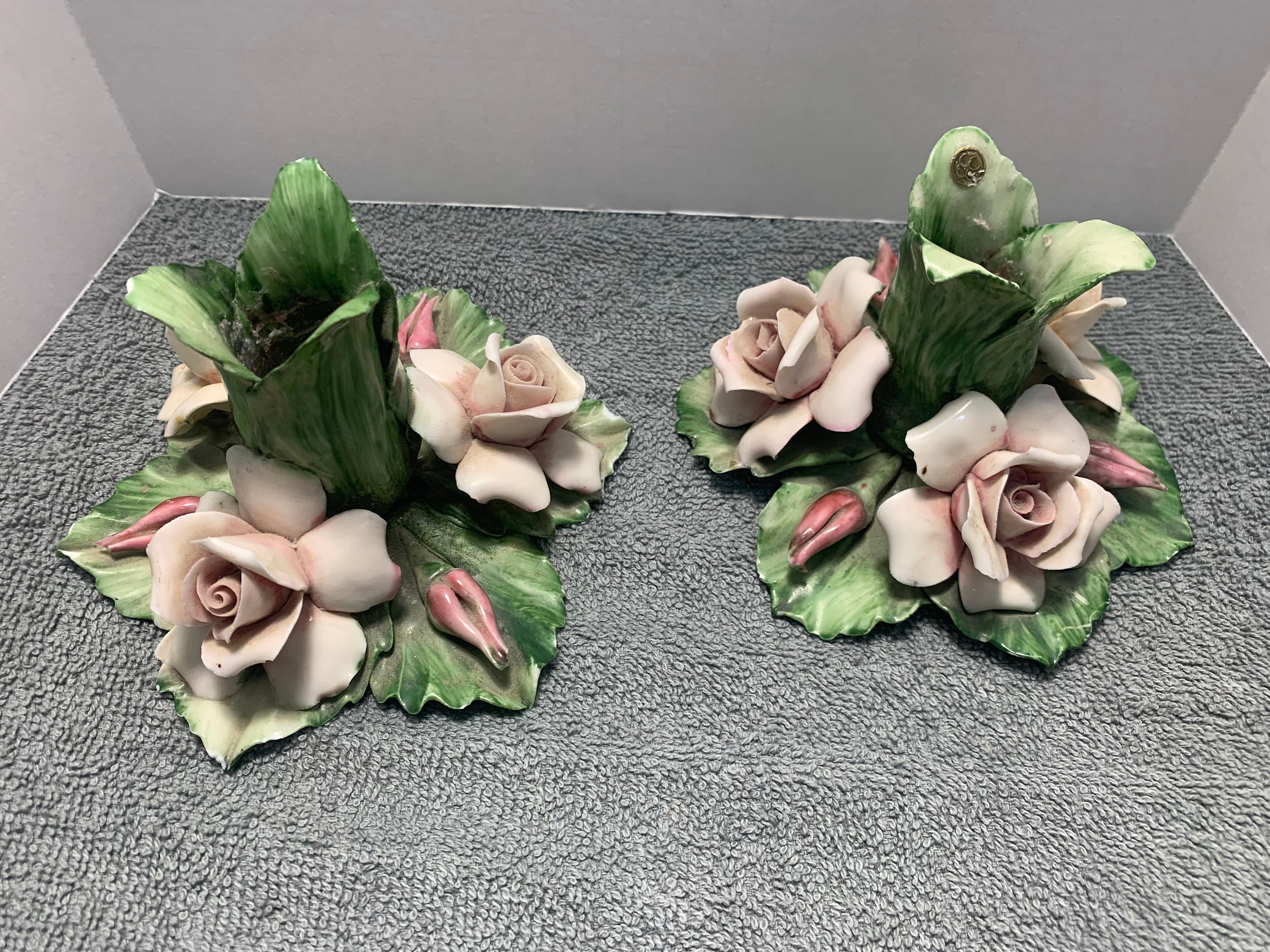 Capodimonte Rose Candleholder Pair of Italian Porcelain - Etsy