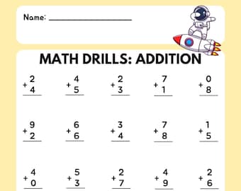 Math Drill Addition Worksheet 5 - Etsy