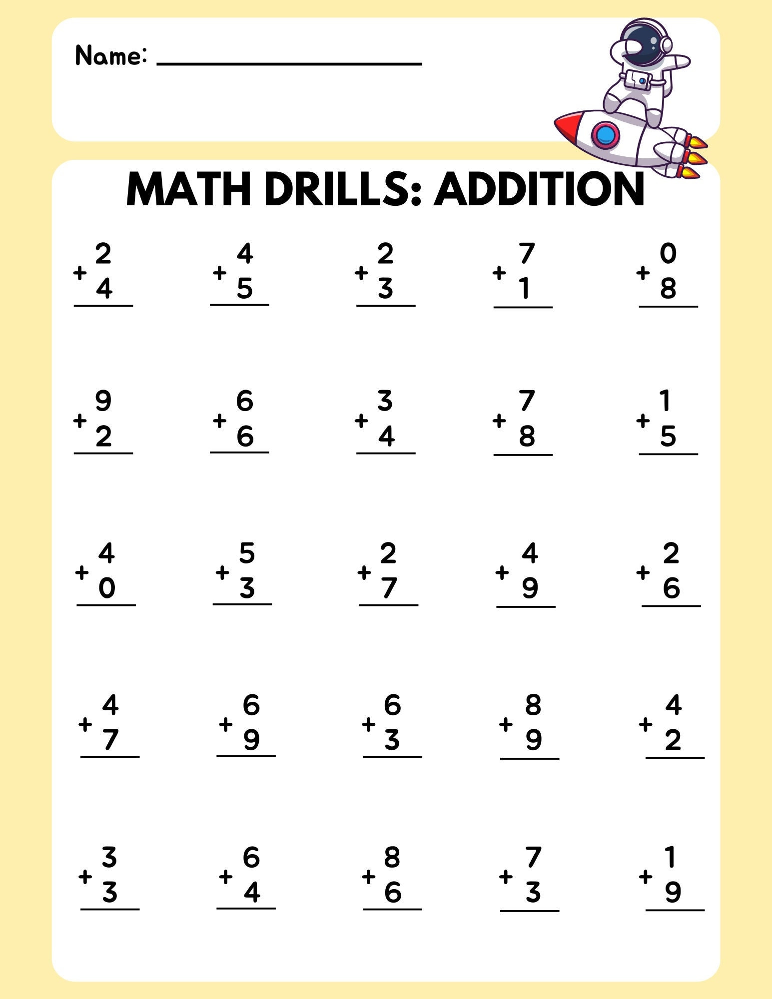 Math Drill Addition Worksheet 1 - Etsy Math Drill Addition Worksheet 1 - Etsy