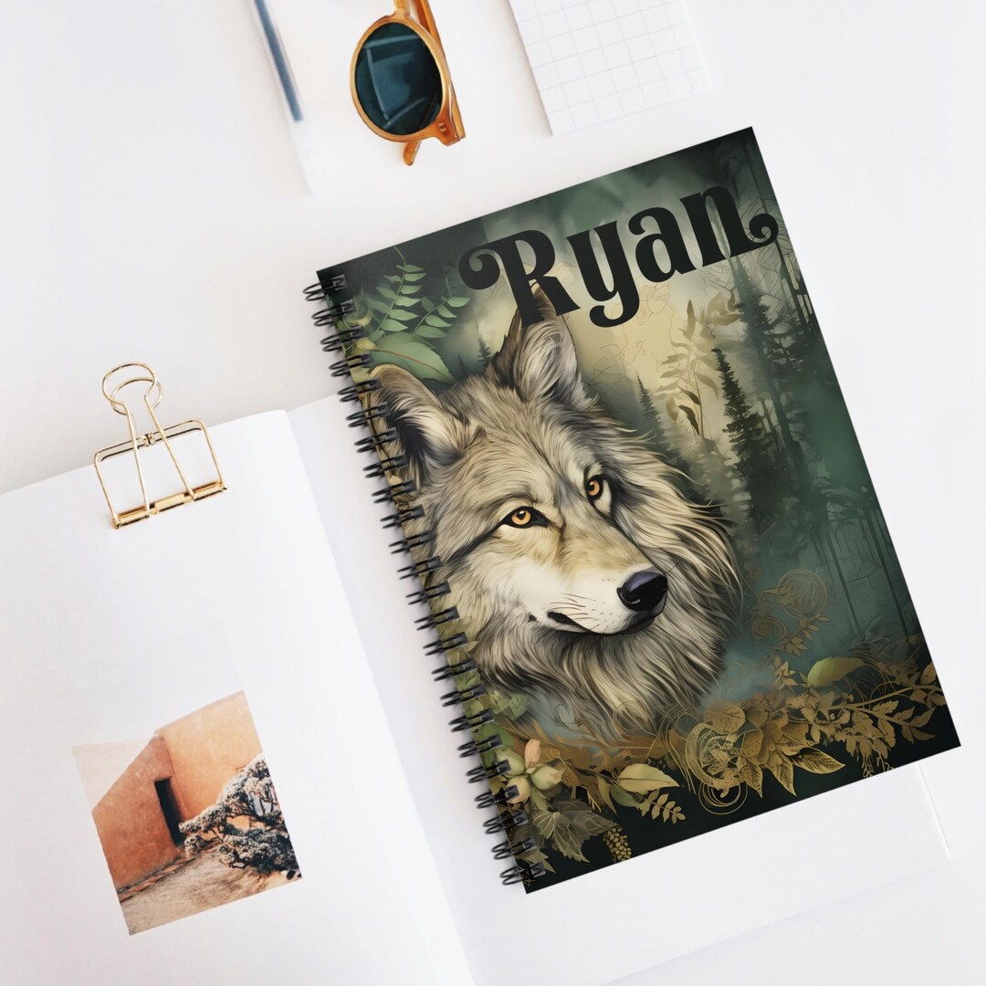 Spiral Notebook, Enchanted Wolf Personalized Mystical Forest Journal ...