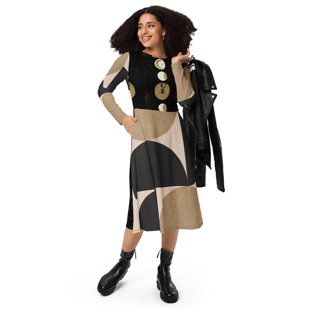Moon Goddess, Feminist Phases of the Moon Long Sleeve Midi Dress ...