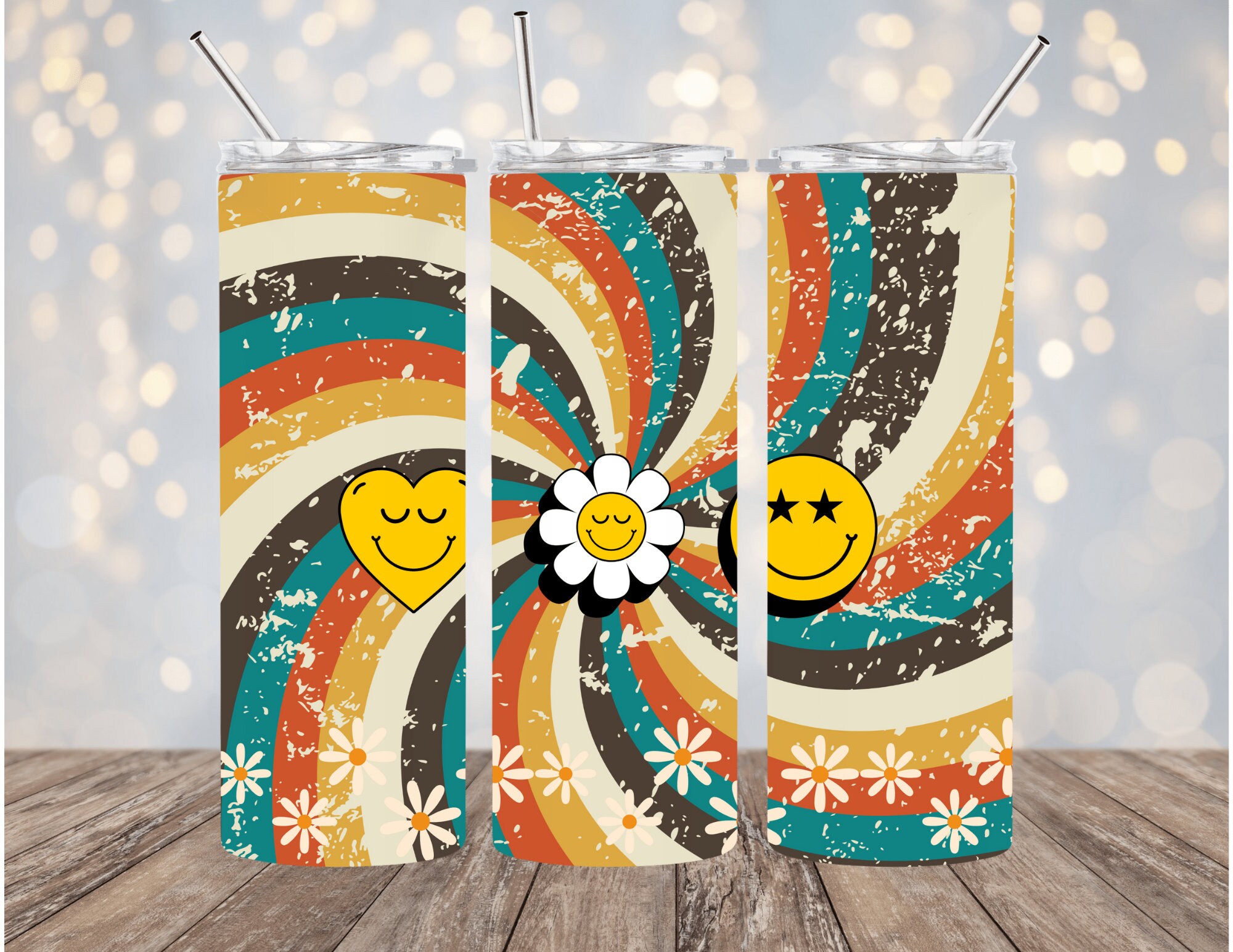 Retro Smiles 20 Oz Skinny Tumbler PNG Sublimation Design, Digital ...