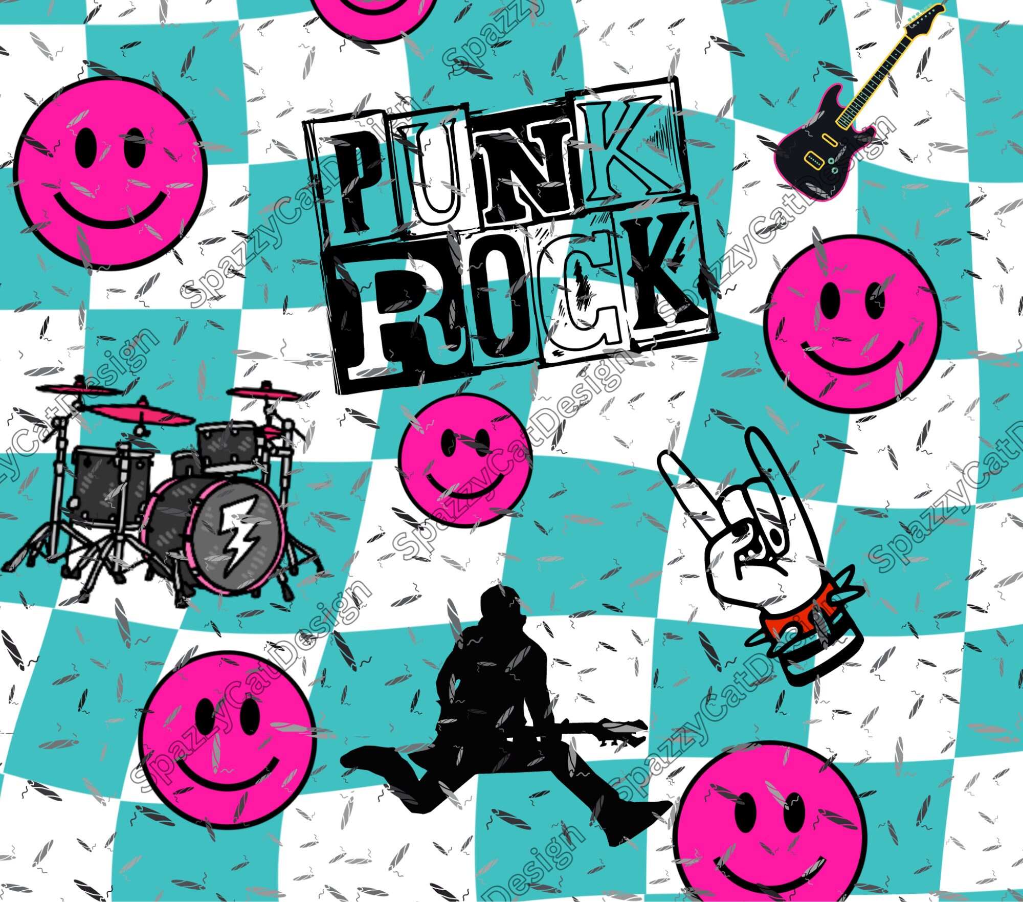 Punk Rock Blue Checker Smiley 20 Oz Skinny Tumbler PNG Sublimation ...