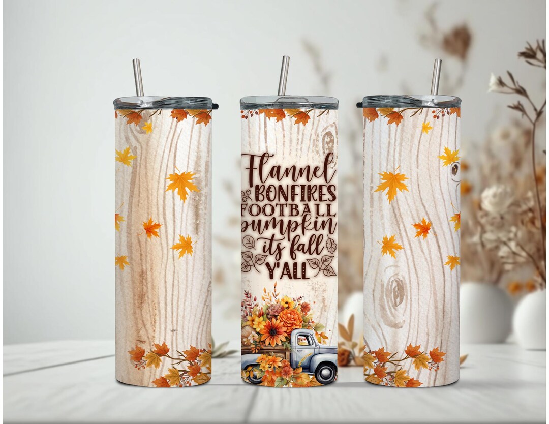 Fall Flannel Bonfires Football 20 Oz Skinny Tumbler, PNG Sublimation ...