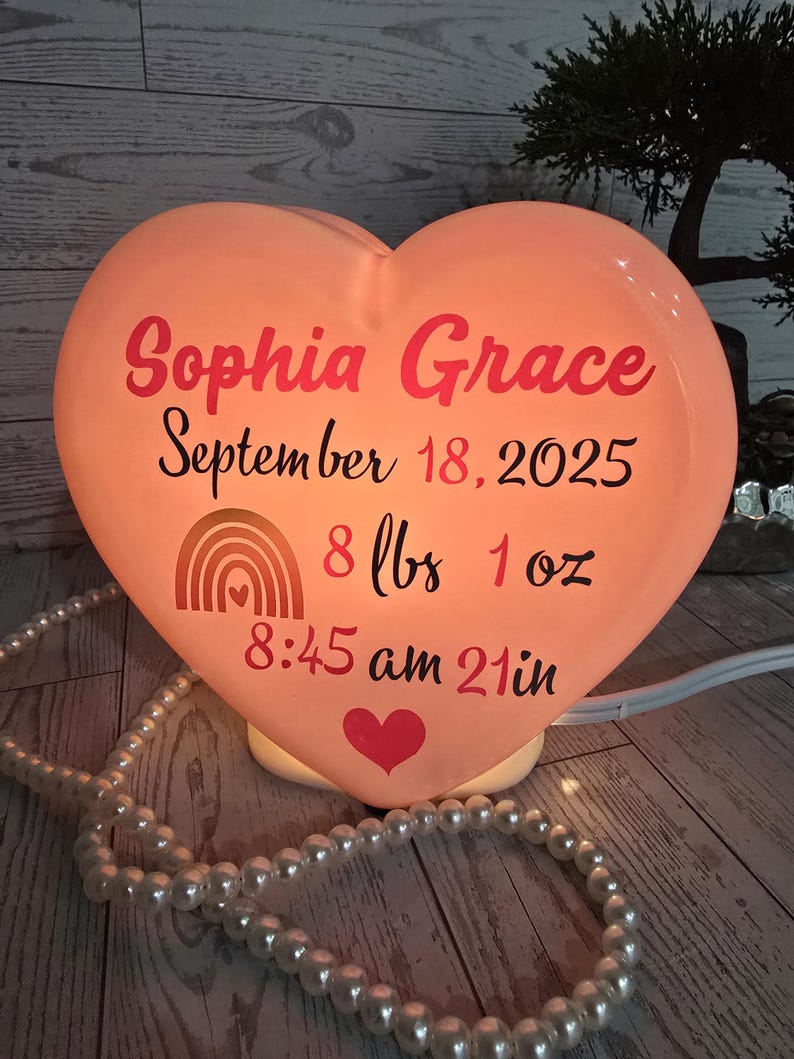 Personalized Baby Girl Birth Stats Heart Night Light, Nursery Decor - Etsy