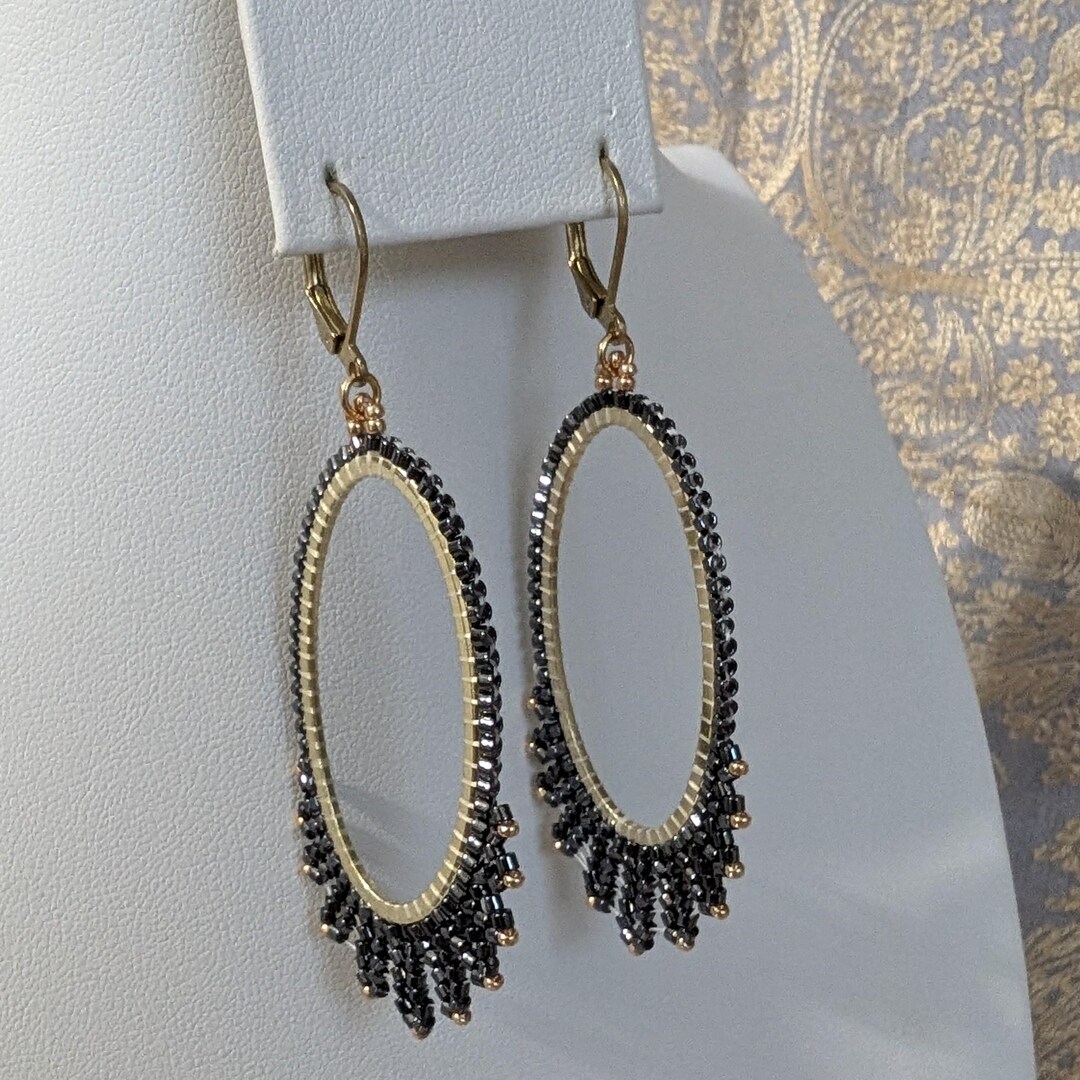 Gold and Black Art Deco Hoops - Etsy