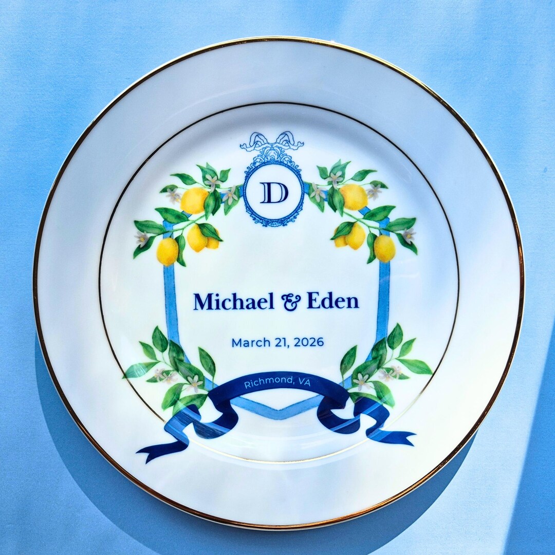 Personalized Ceramic Wedding Plate for Bride and Groom Lemon Wedding ...