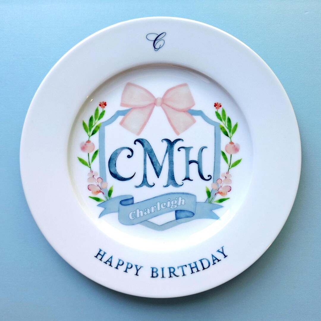 Monogram Plate for Girls Personalized Ceramic Birthday Plate First ...