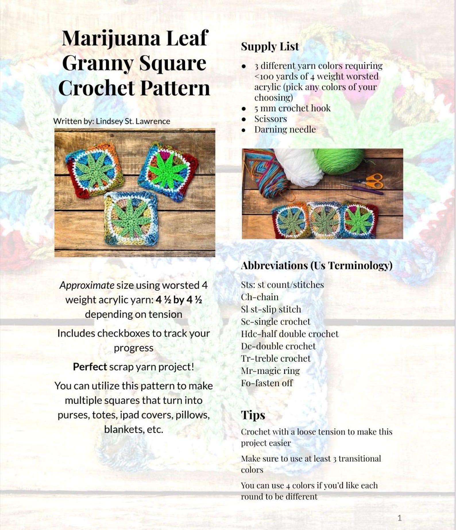 Marijuana Leaf Granny Square Crochet Pattern (PDF Pattern) - Etsy