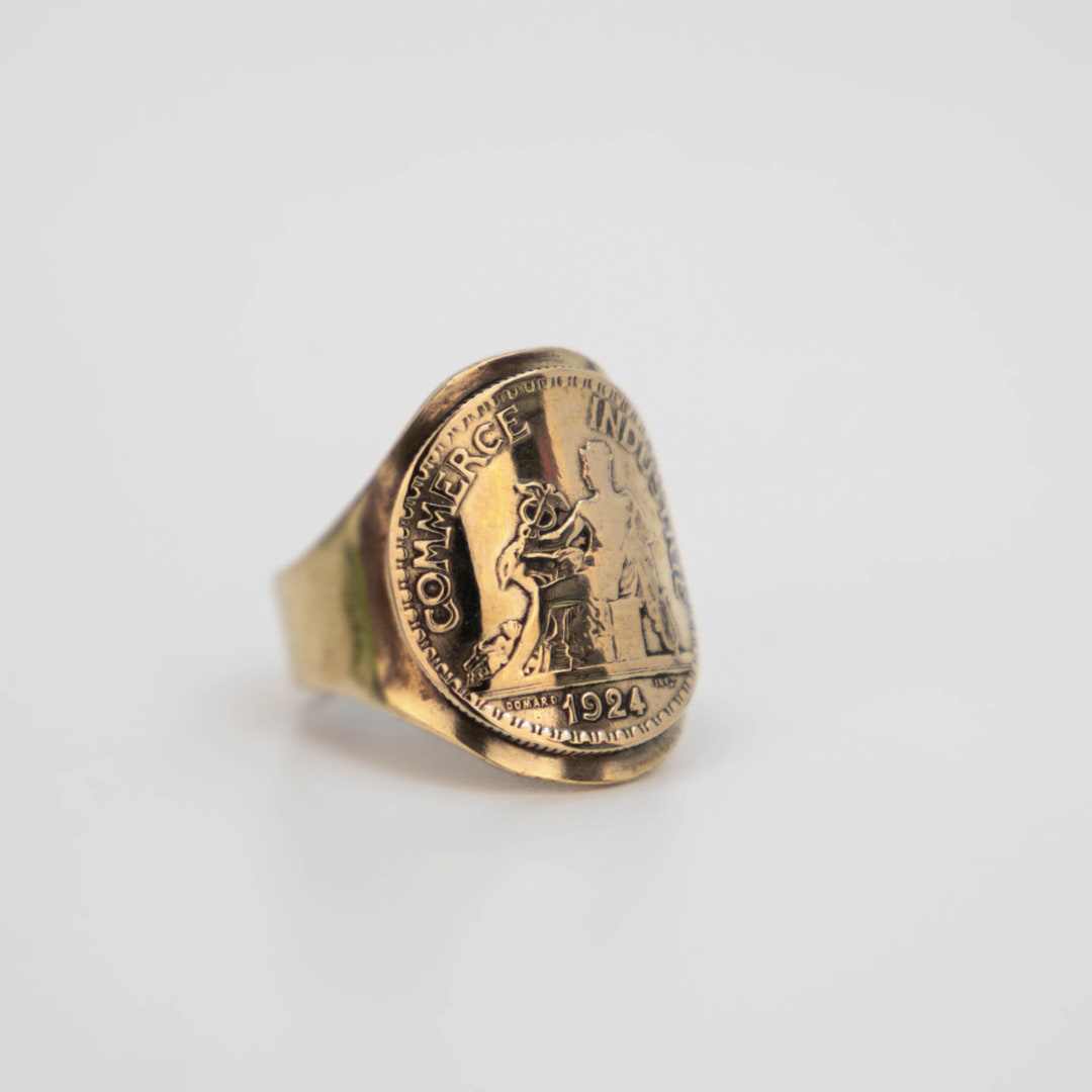 50 Centimes Coin Signet Ring | Curved Mercury Coin Ring in Brass ...
