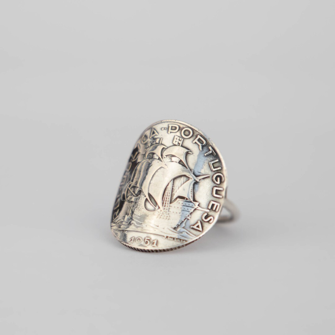 Coin Ring 2.50 Escudos Portugal, Silver, Curved, Women's Ring, Men's ...