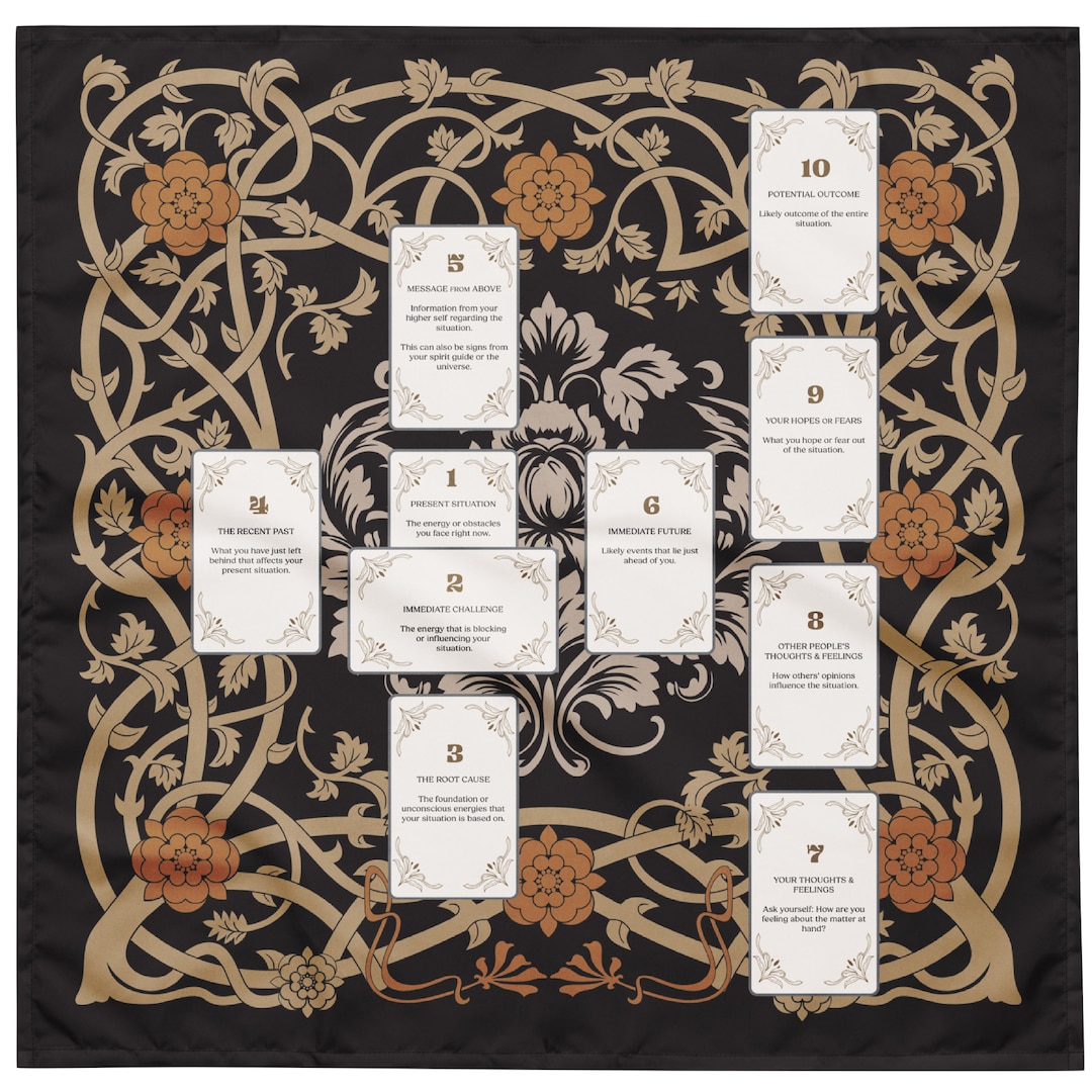 Black Tarot Spread Cloth With Celtic Cross Spread | Learn Tarot Altar ...