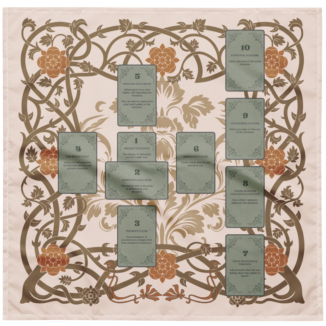 Tarot Spread Cloth With Celtic Cross Spread, Learn Tarot Altar Cloth ...