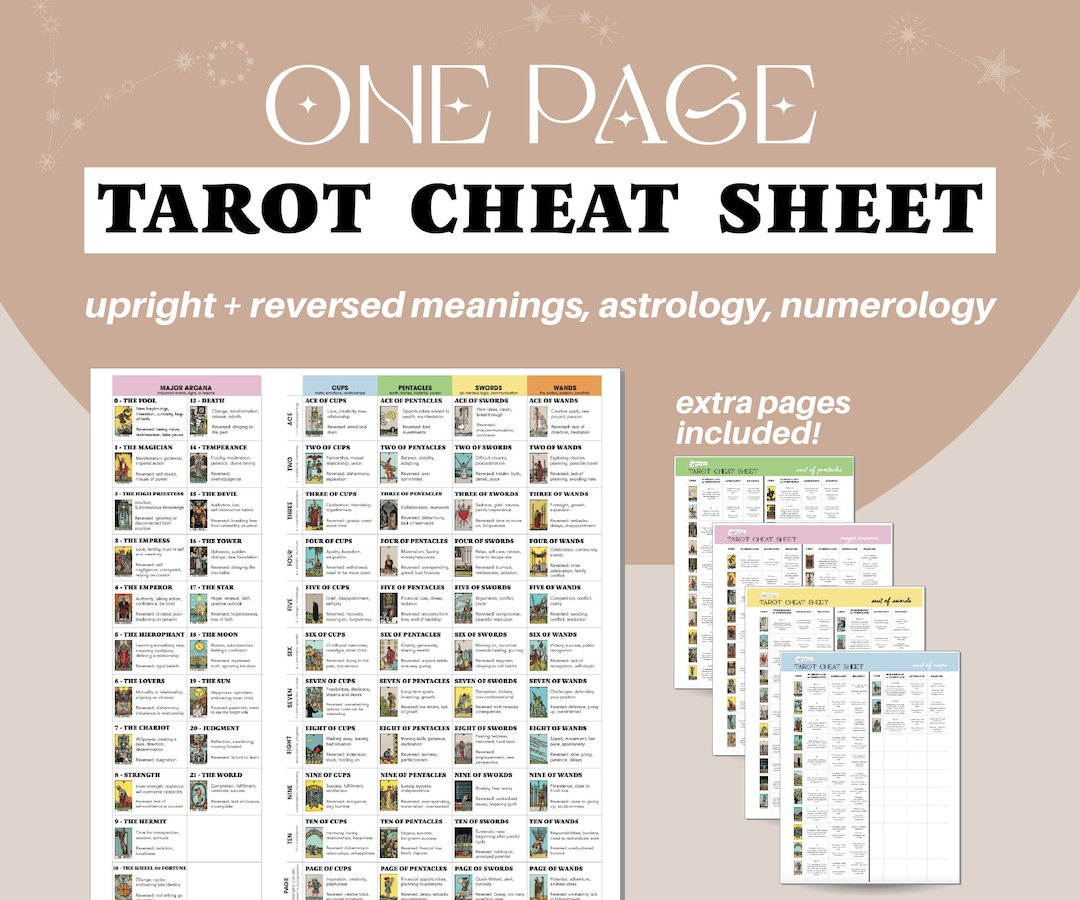 Printable Tarot Cheat Sheet, Tarot Symbolism, Printable Tarot Meanings ...