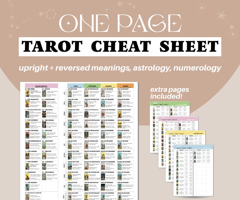Printable Tarot Cheat Sheet Tarot Symbolism Printable Tarot - Etsy Australia