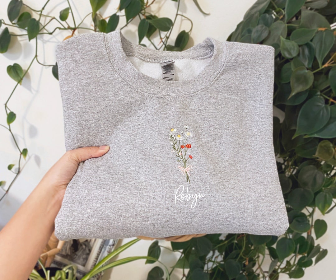 Embroidered Wildflower Bouquet Sweatshirt With Personalized Name ...