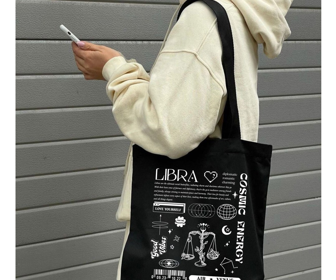LIBRA Tote Bag, Astrology Y2K Bag With Zodiac Sign, Celestial Libra Gift, Gift for Aries Friend ...
