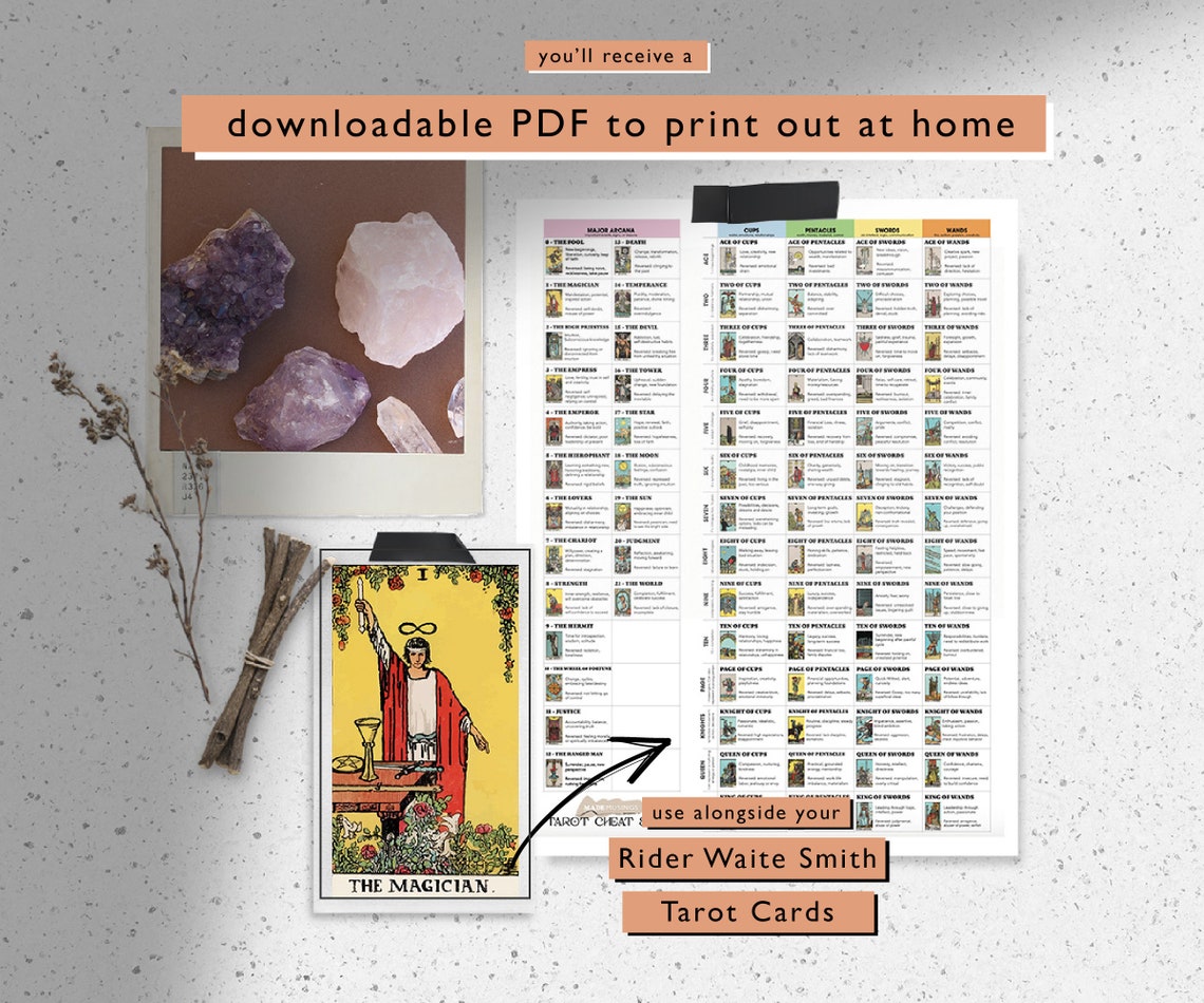 Printable Tarot Cheat Sheet, Tarot Symbolism, Printable Tarot Meanings ...