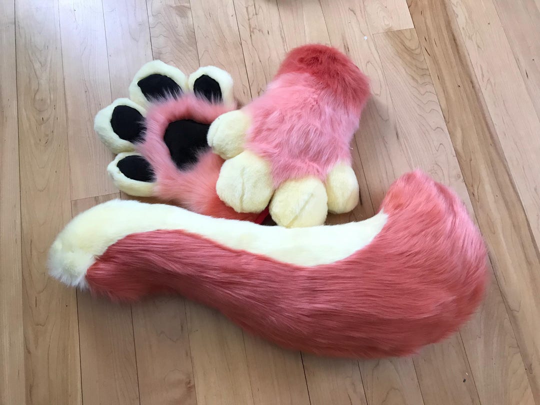 Strawberry Lemonade Fursuit Handpaw and Tail Set || Furry Paws With ...