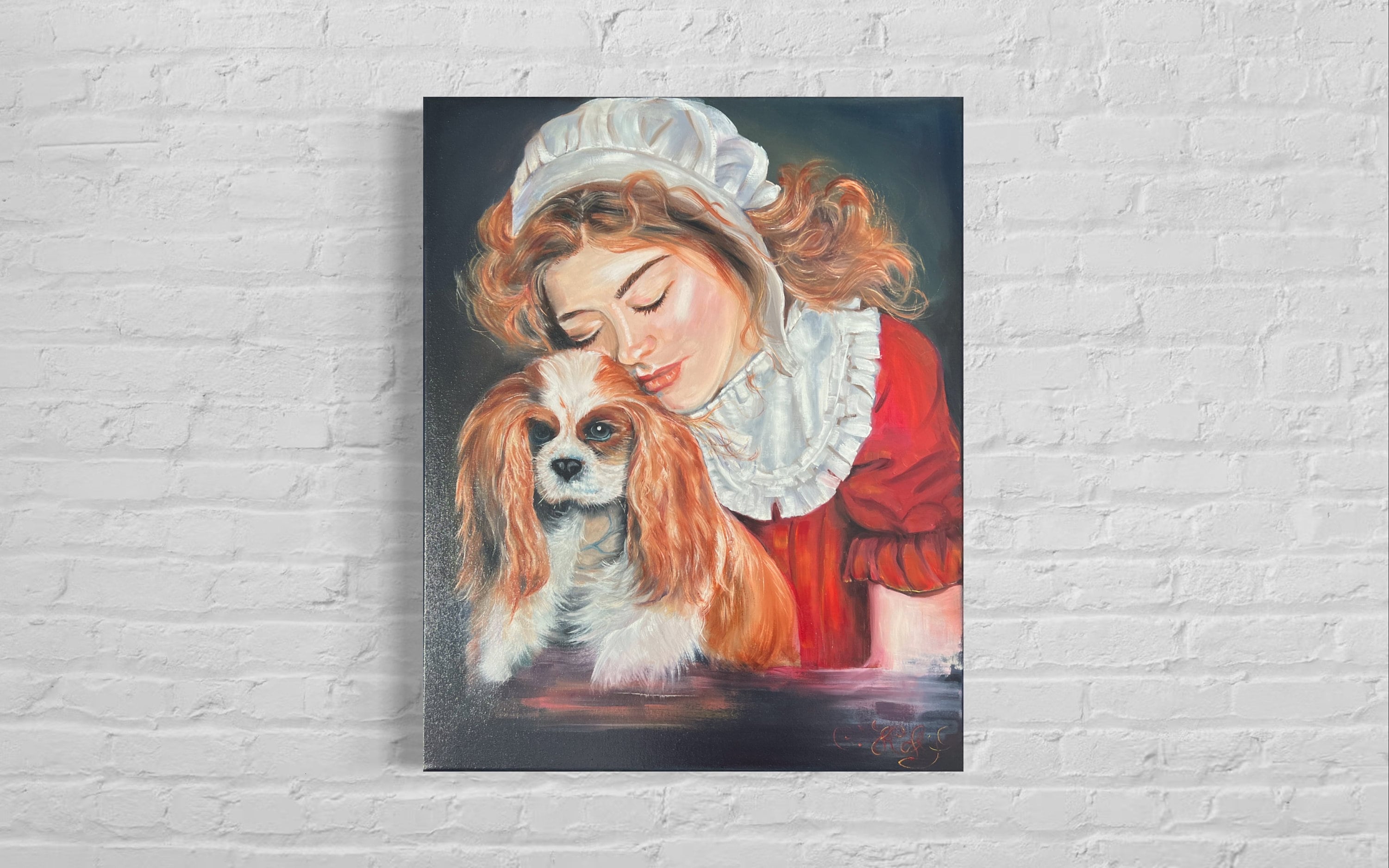 Woman With a Dog Oil Painting on Canvas Wall Artwork by s.kor - Etsy